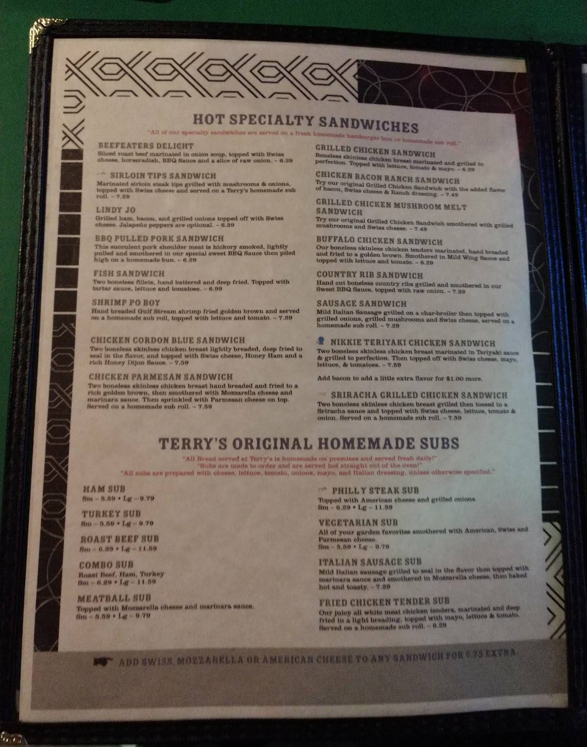 Menu at Terry's Place pub & bar, Ocala
