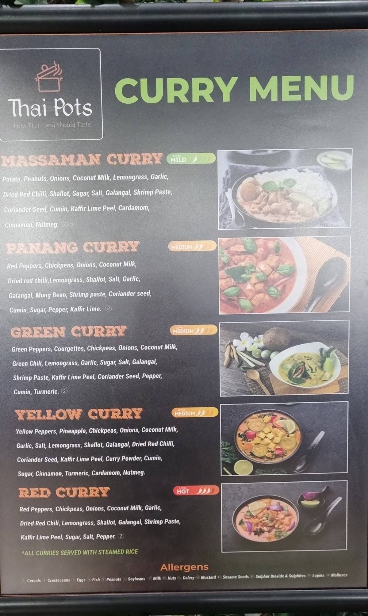 Menu at Thai Pots restaurant, Sligo
