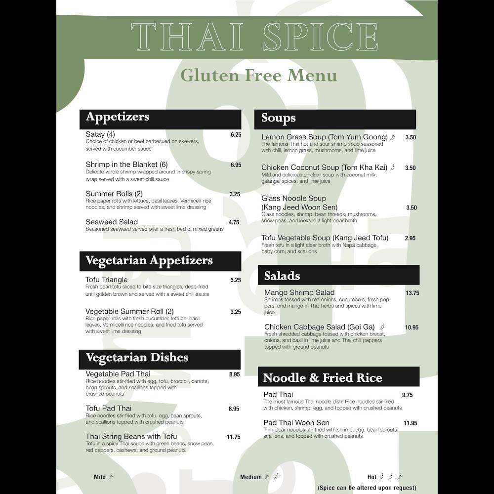 Menu at Thai Spice restaurant, Westlake