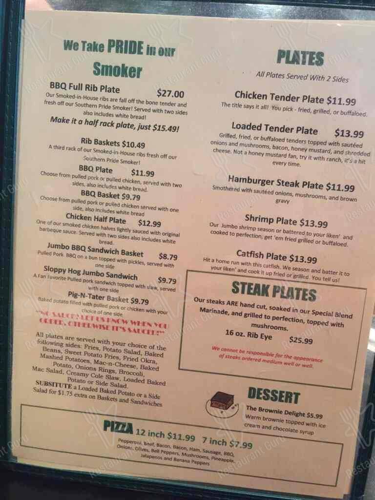 Menu at The 4th Out restaurant, Blakely