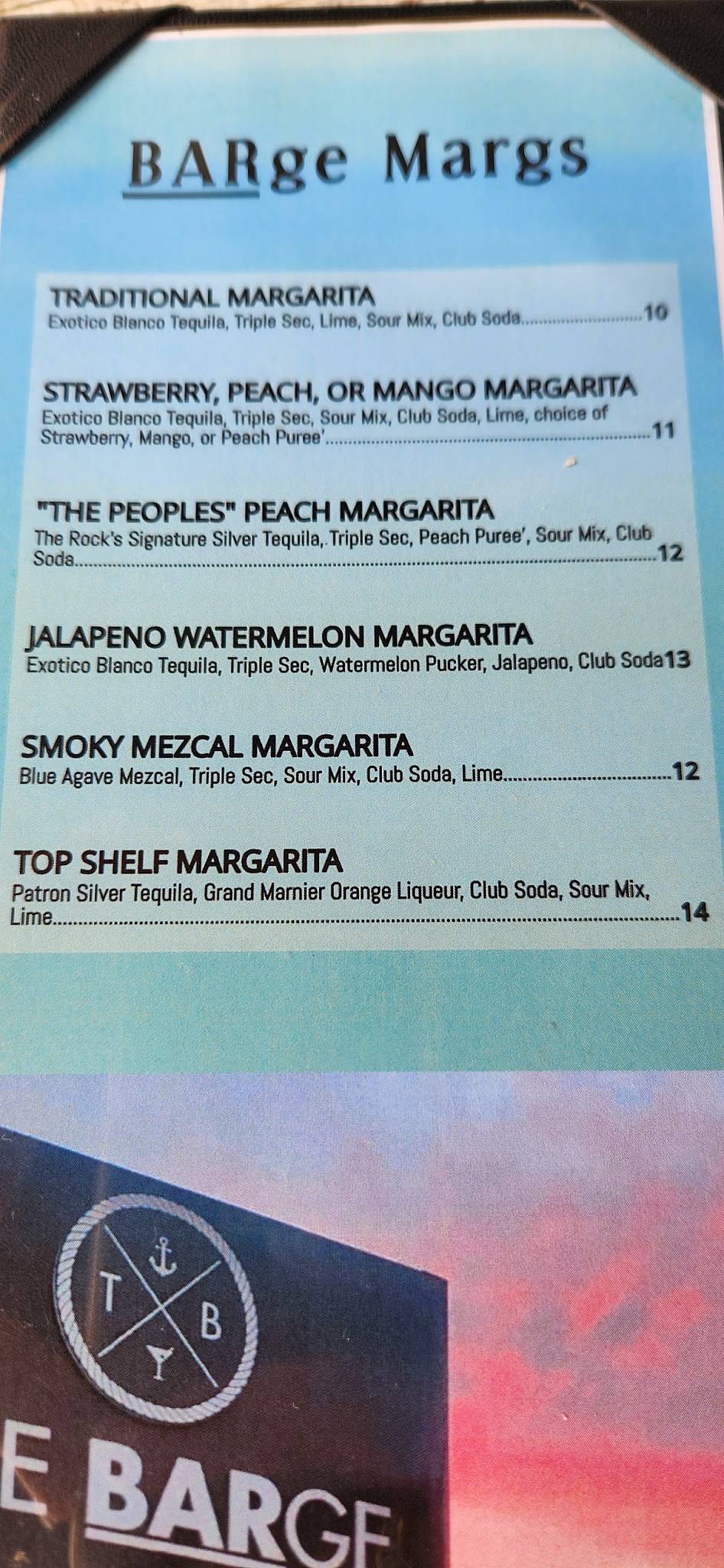 Menu at The BARge, Saugatuck