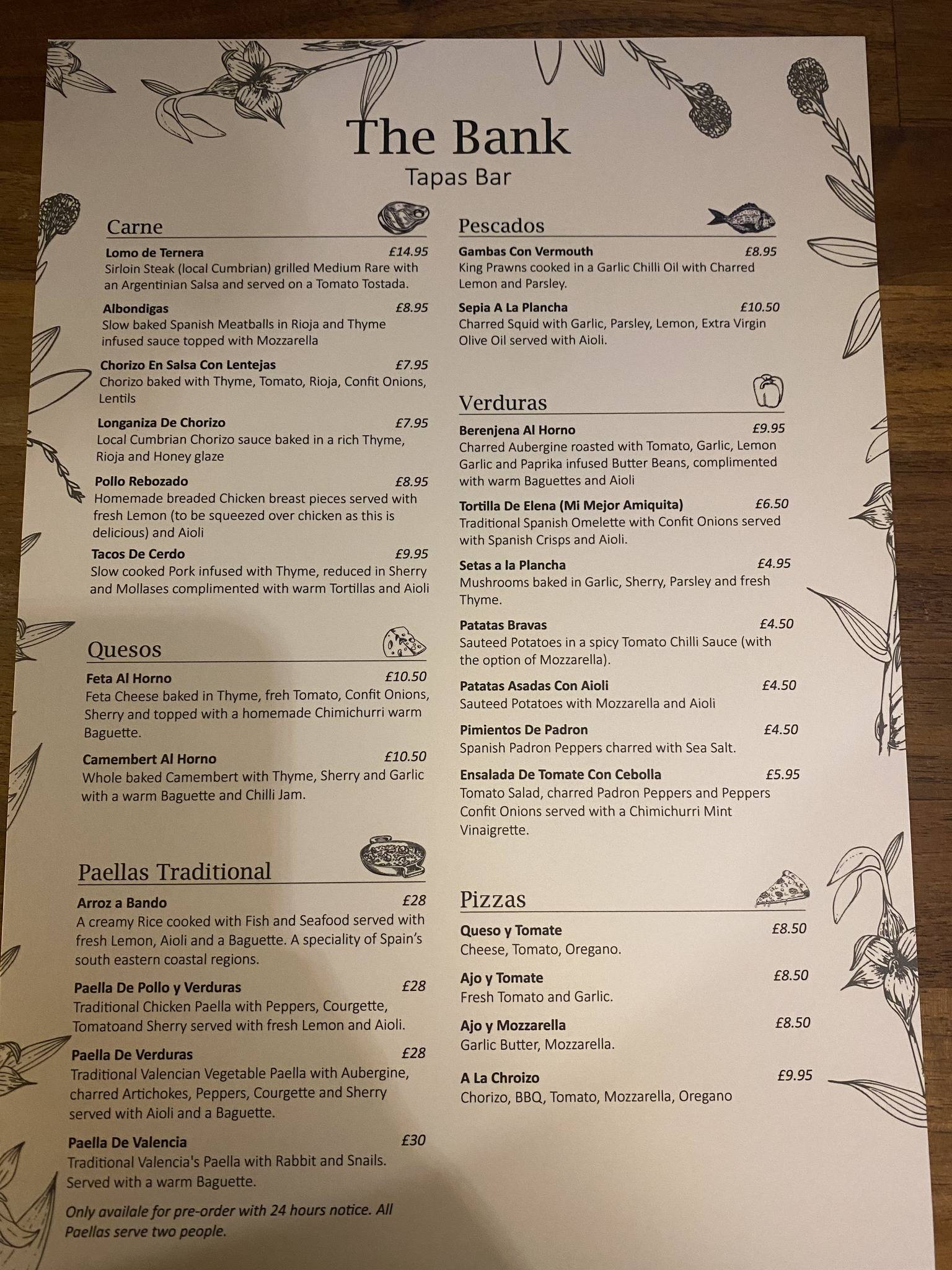Menu at The Bank of Silloth restaurant, Silloth