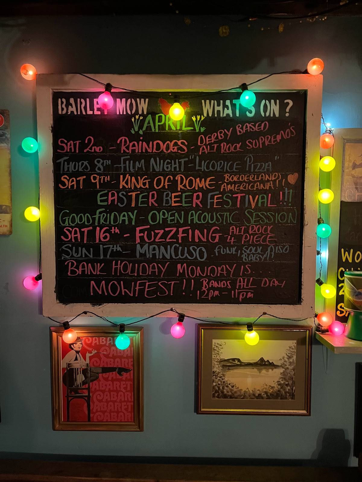 Menu at The Barley Mow, Matlock