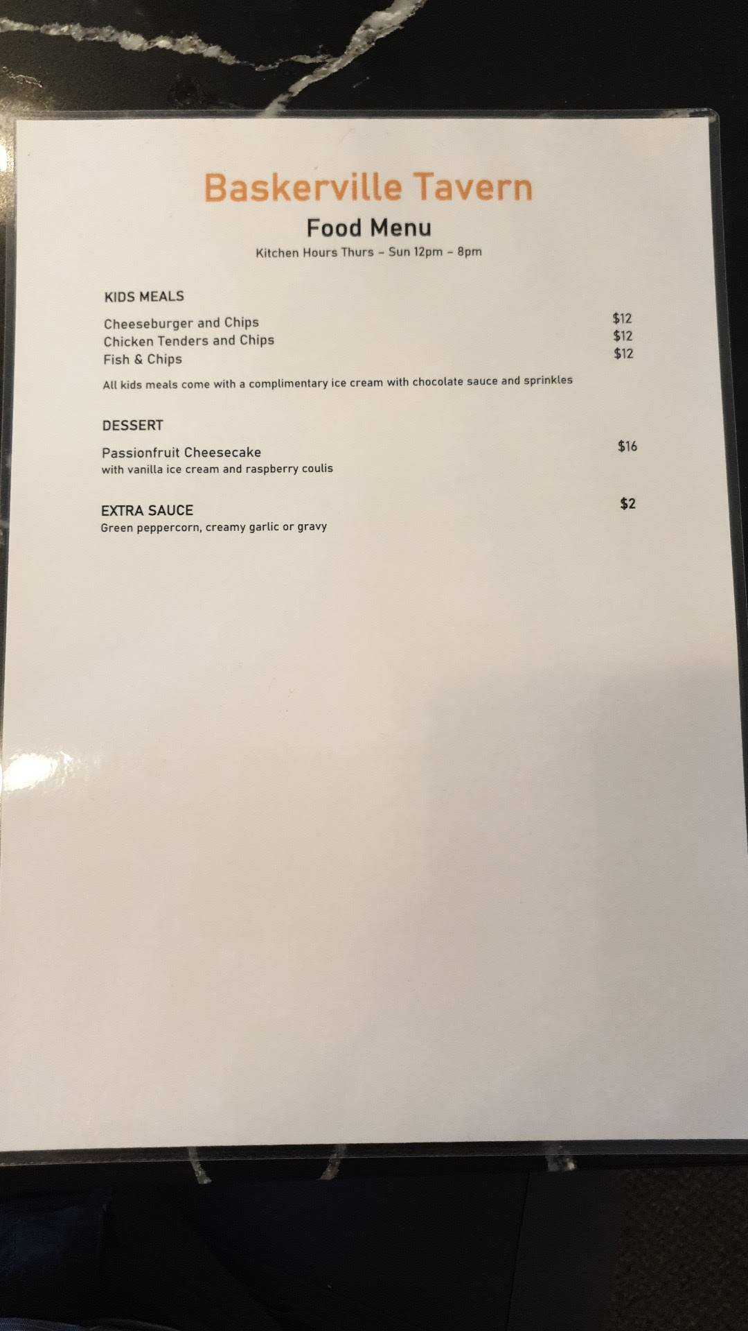 Menu at The Baskerville tavern pub & bar, Baskerville