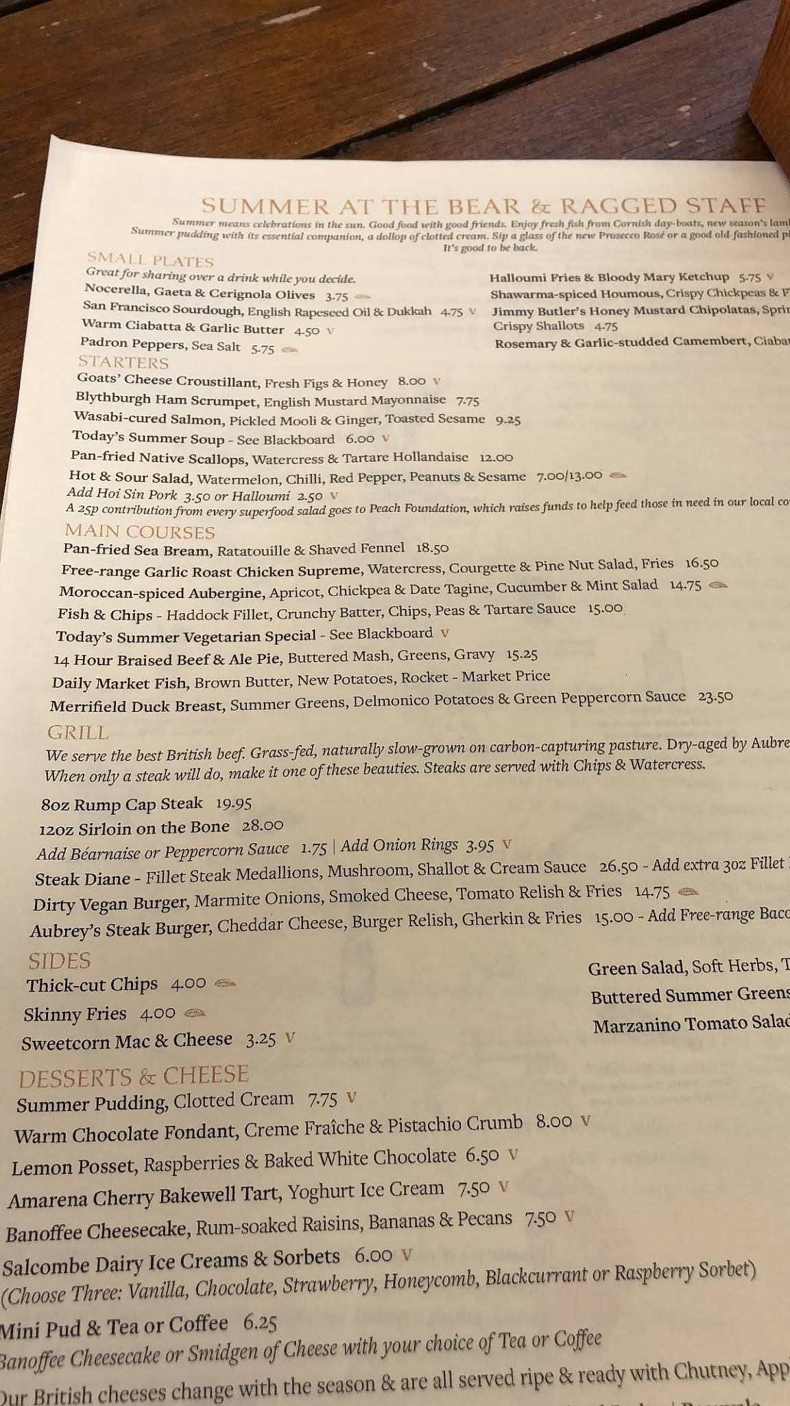 Menu at The Bear & Ragged Staff restaurant, Oxford