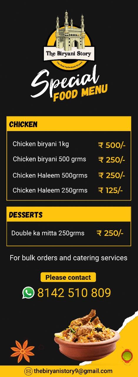 Menu at The Biryani Story, Hyderabad