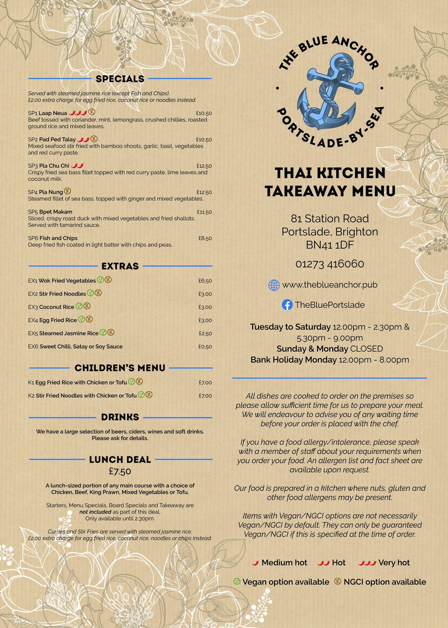 Menu at The Blue Anchor Portslade pub & bar, Brighton