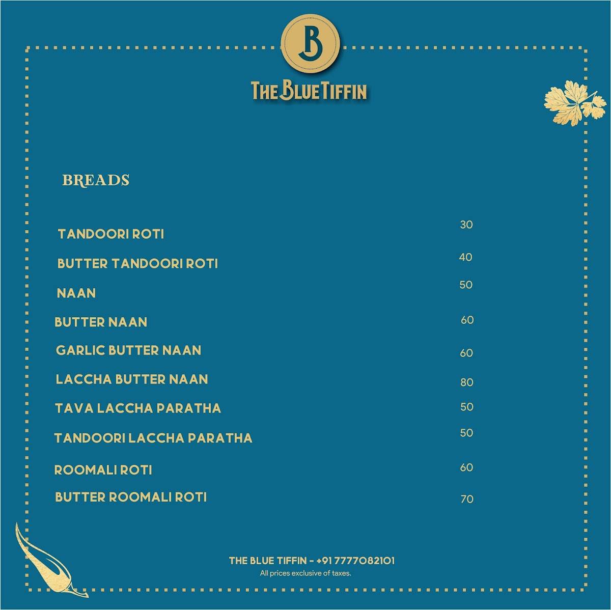 Menu at The Blue Tiffin, Mumbai