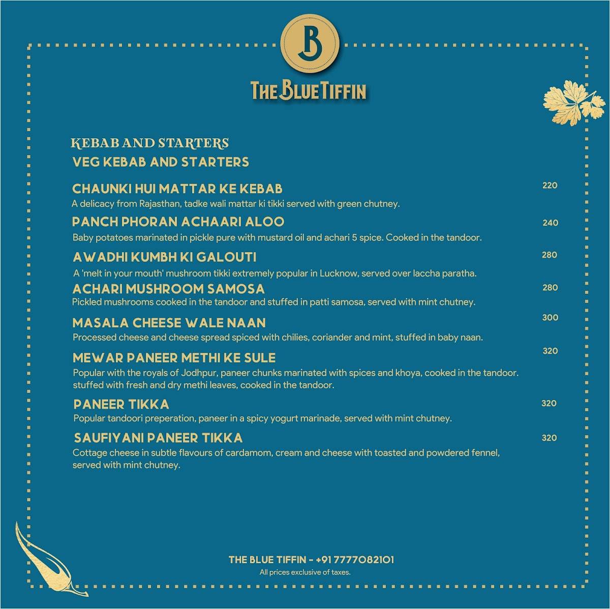 Menu at The Blue Tiffin, Mumbai