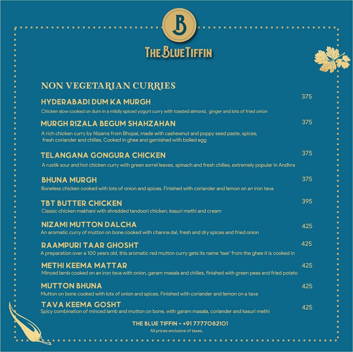 Menu at The Blue Tiffin, Mumbai