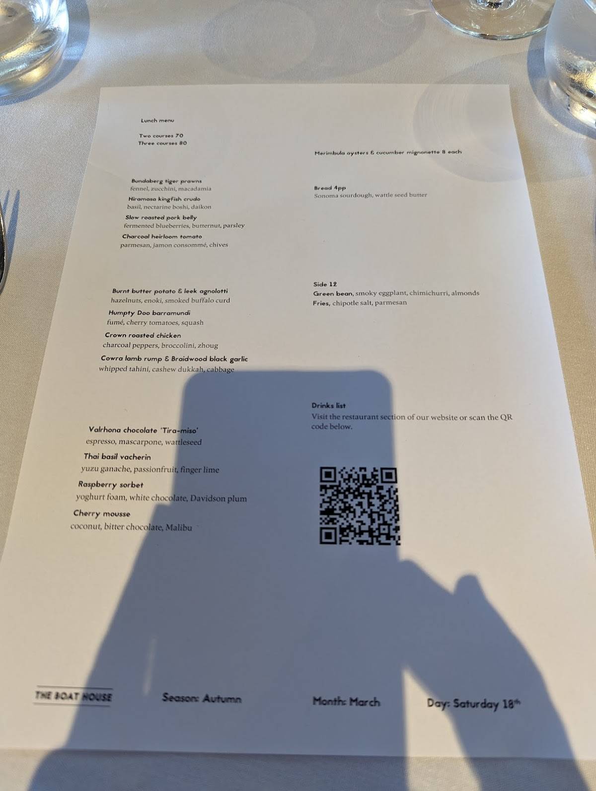 Menu at The Boat House restaurant, Barton