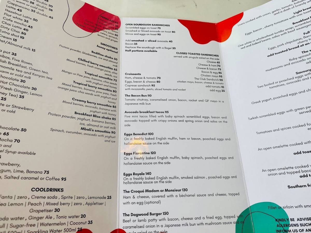 Menu at The Breakfast Room restaurant, Durban