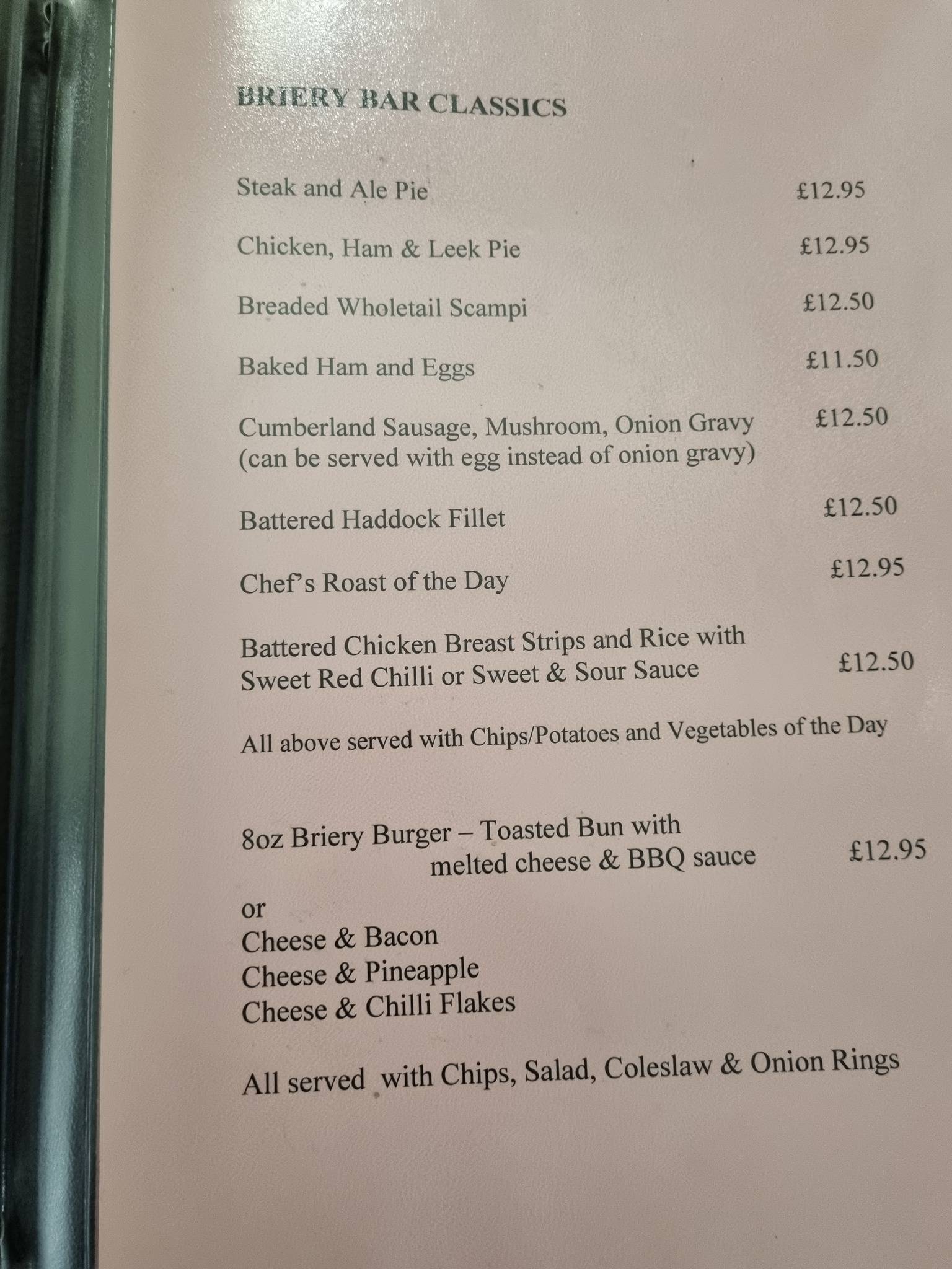 Menu at The Briery restaurant, Workington