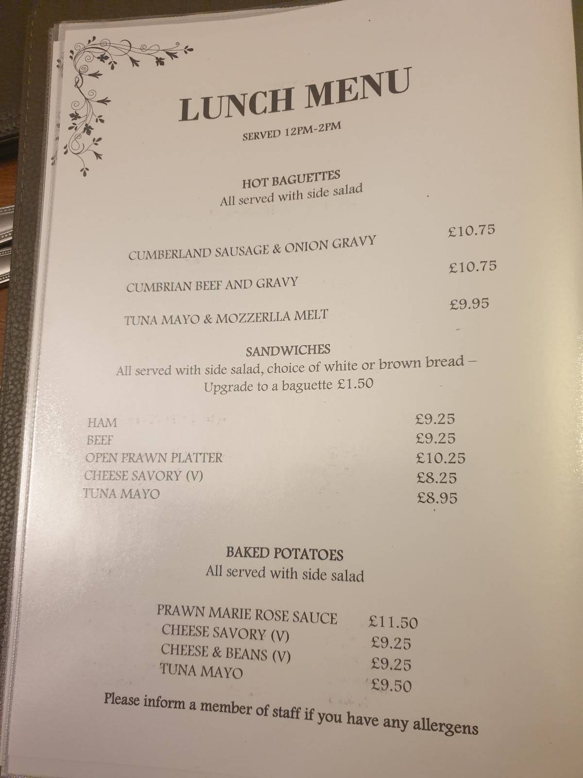 Menu at The Briery restaurant, Workington