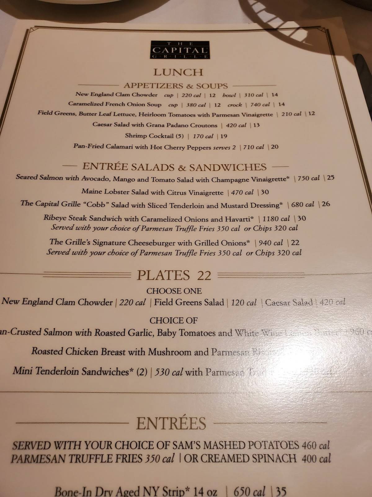 Menu at The Capital Grille pub & bar, Boca Raton