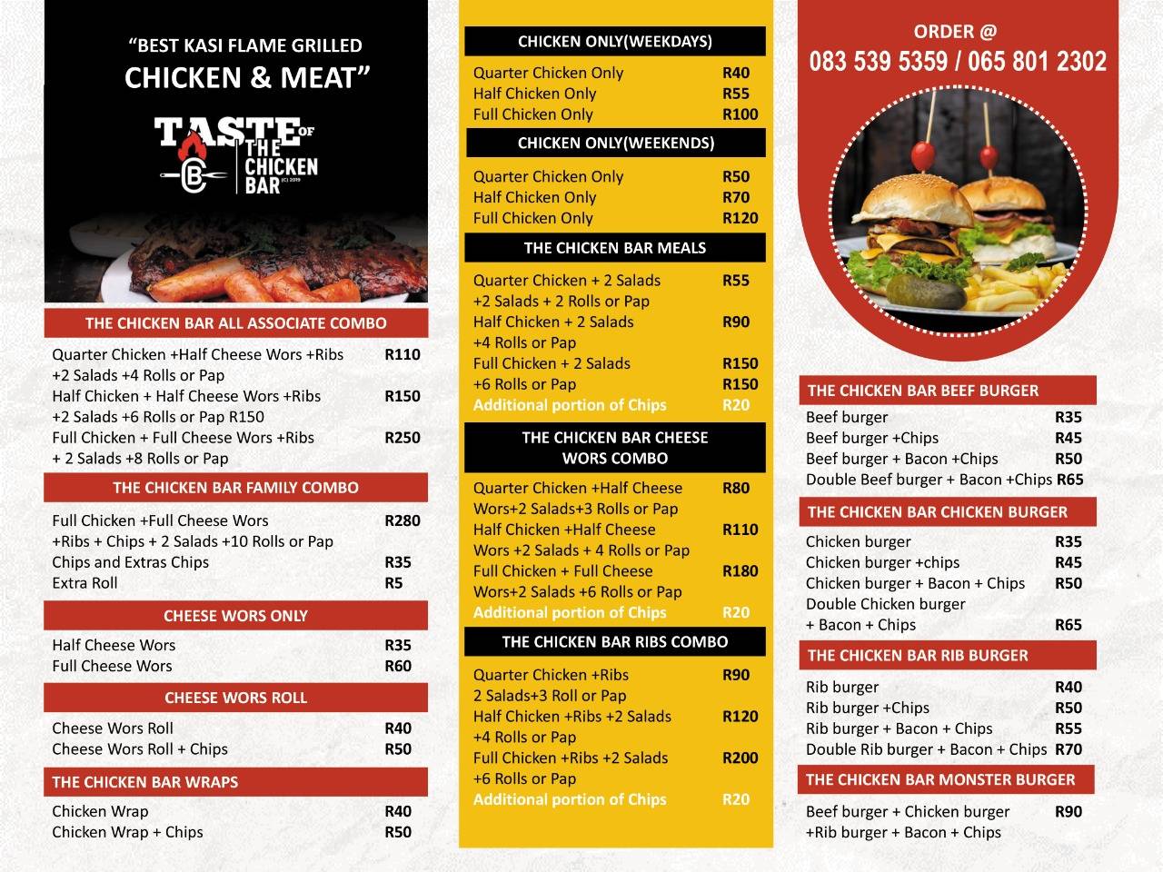 Menu at The Chicken Bar, Brakpan