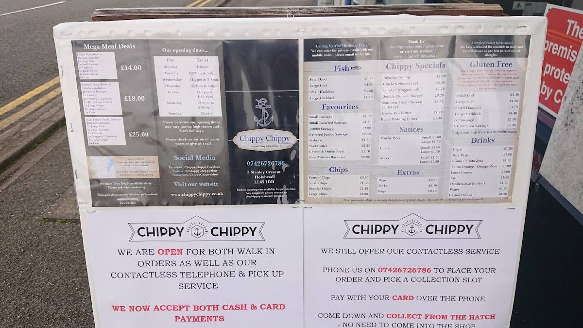 Menu at The Chippy restaurant, Holyhead