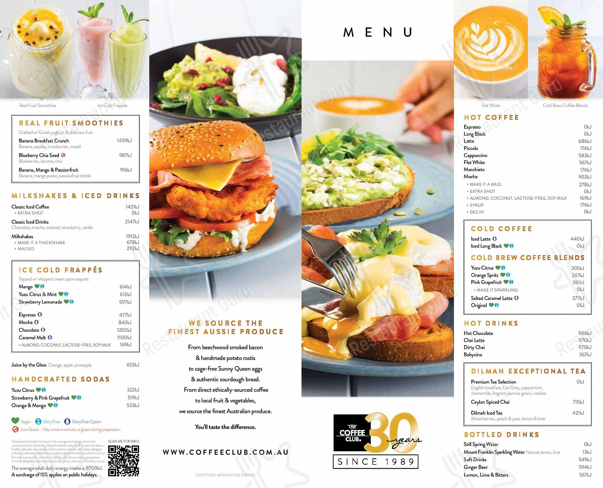 Menu at The Coffee Club Café - Nepean River, Jamisontown
