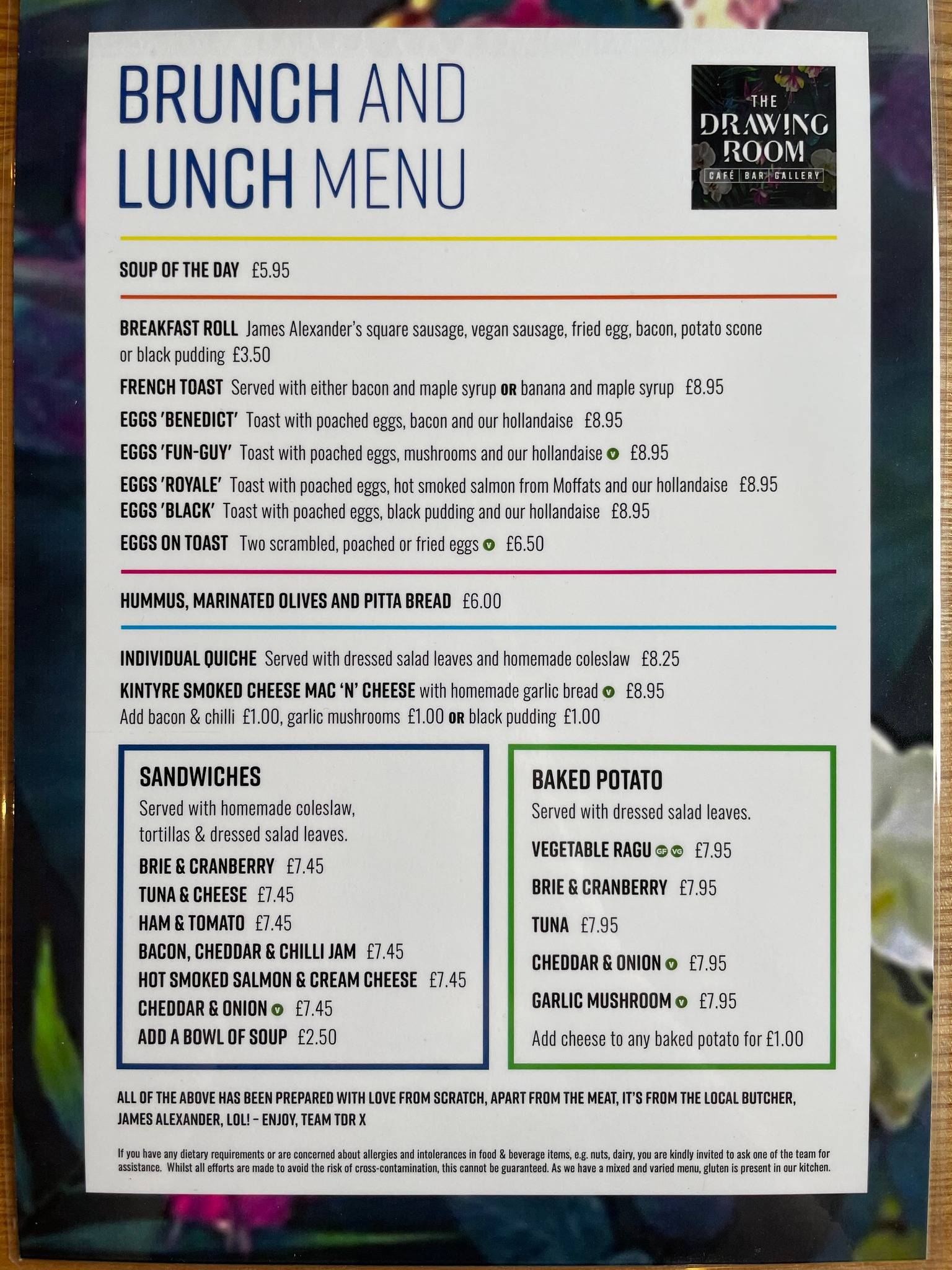 Menu at The Drawing Room restaurant, Strathaven