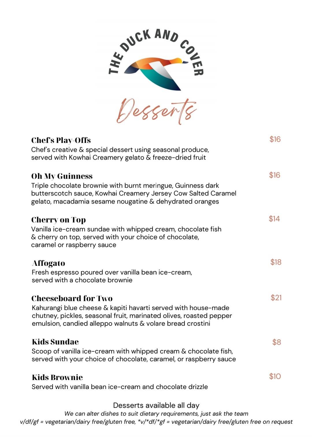 Menu at The Duck and Cover pub & bar, Te Aroha