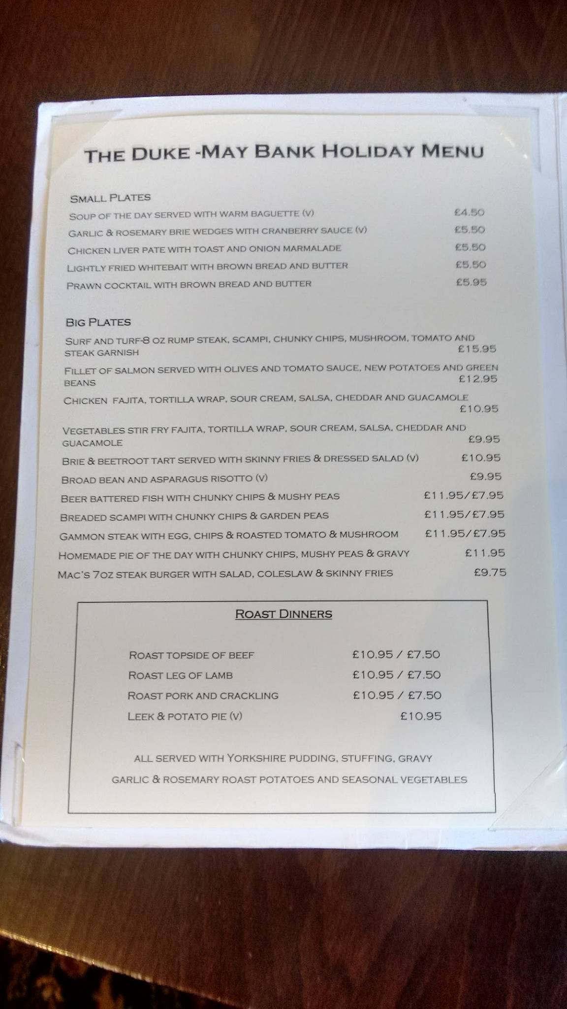 Menu at The Duke pub & bar, Buxton