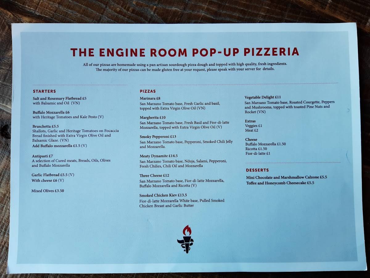 Menu at The Engine Room restaurant, Sunderland