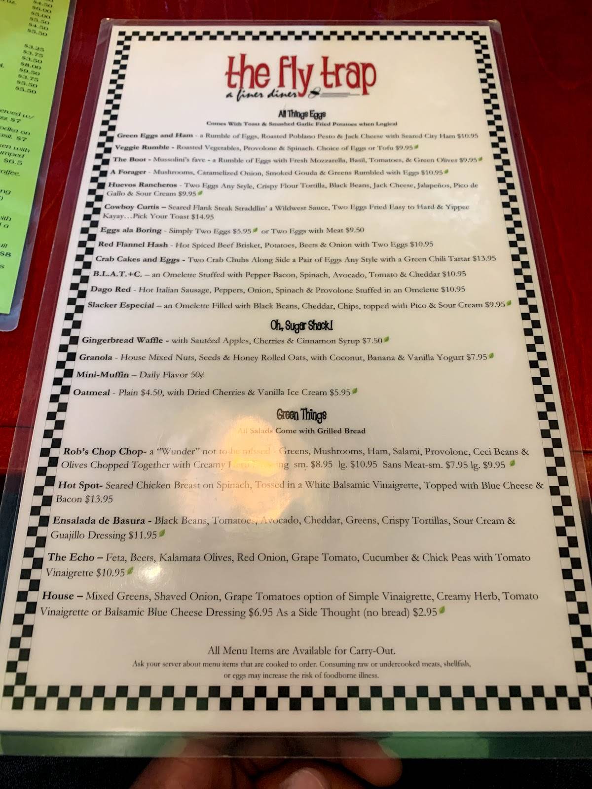 Menu at The Fly Trap a Finer Diner restaurant, Ferndale