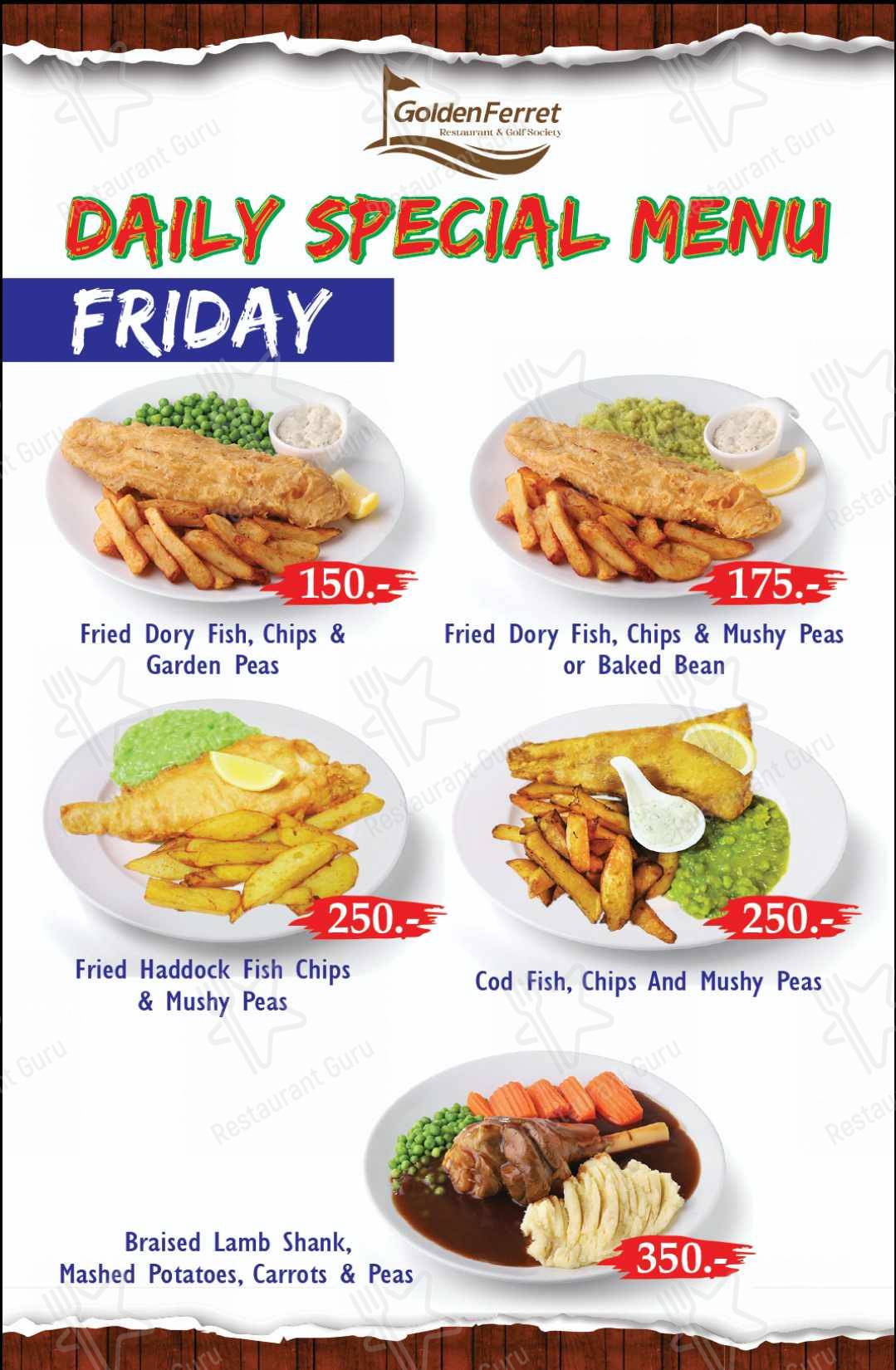 Menu at The Golden Ferret Restaurant and Golf Society Pattaya, Pattaya City