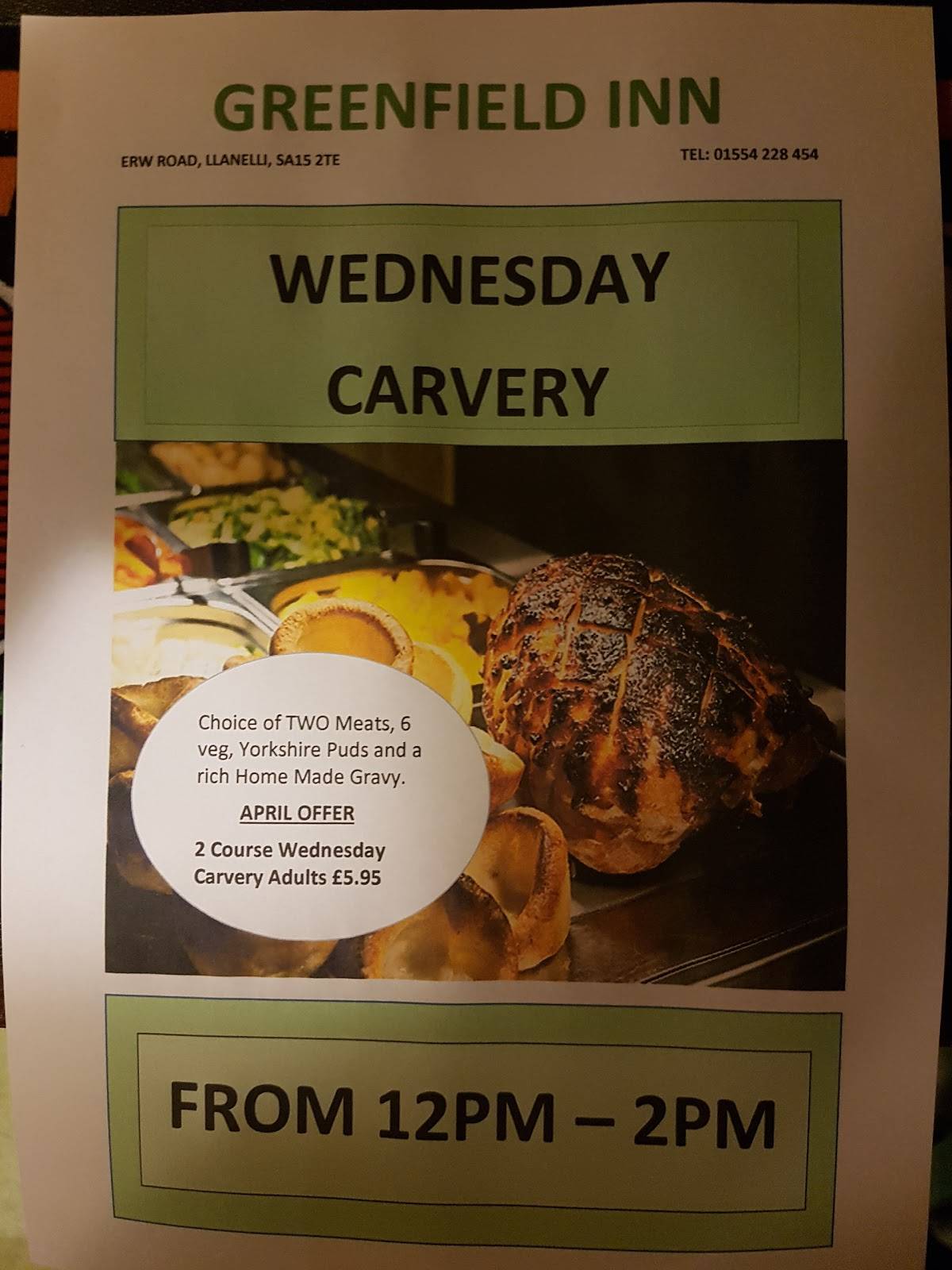 Menu at The Greenfield Inn pub & bar, Llanelli