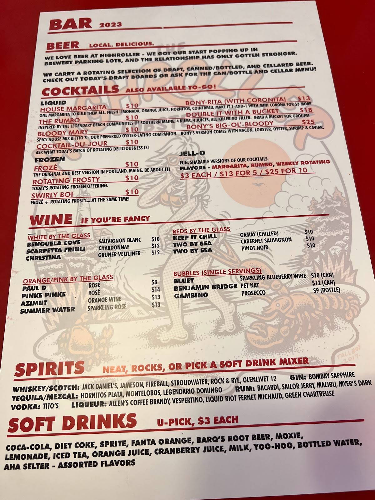 Menu at The Highroller Lobster Co. pub & bar, Portland