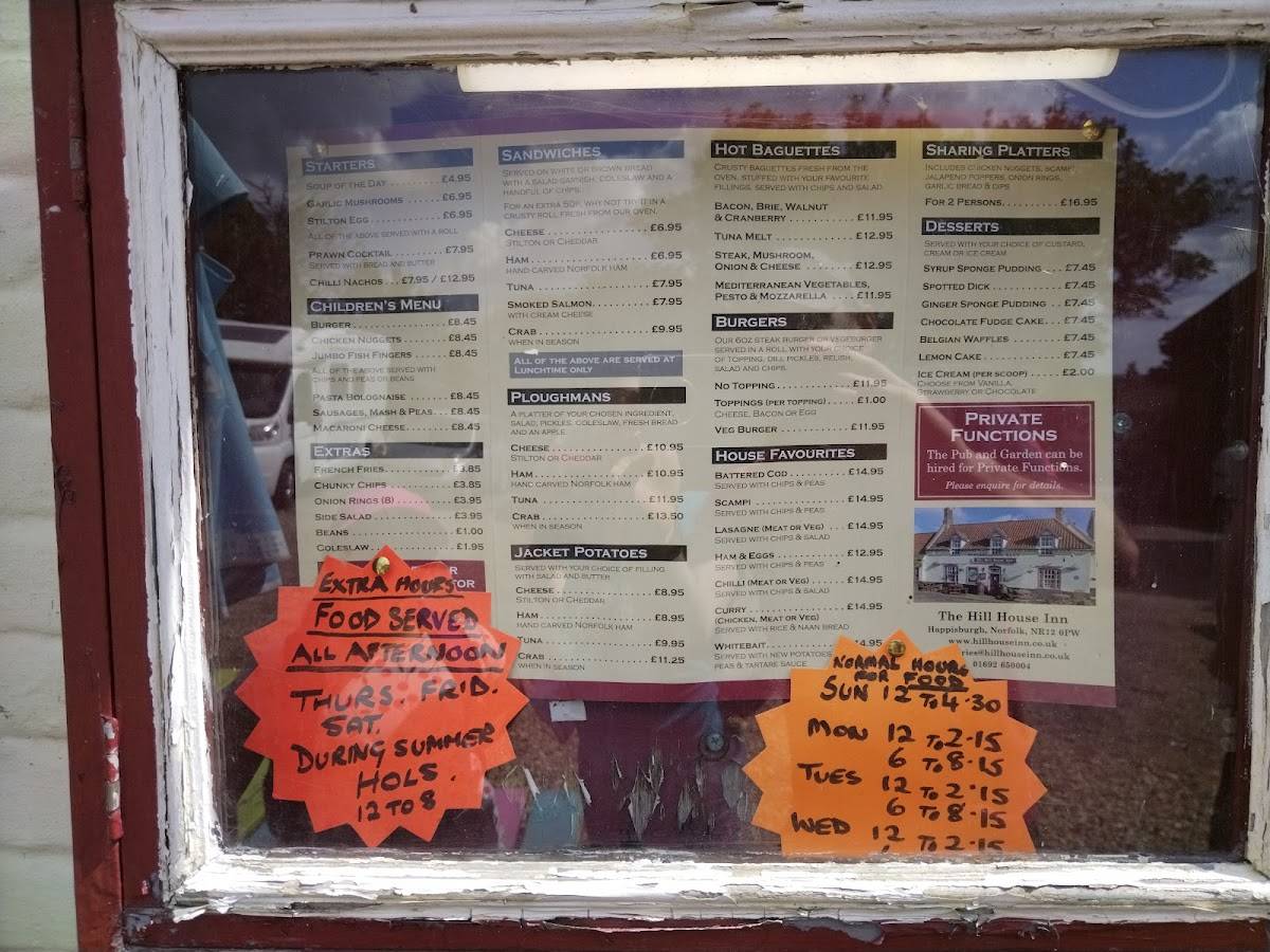 Menu at The Hill House Inn cafe, Happisburgh