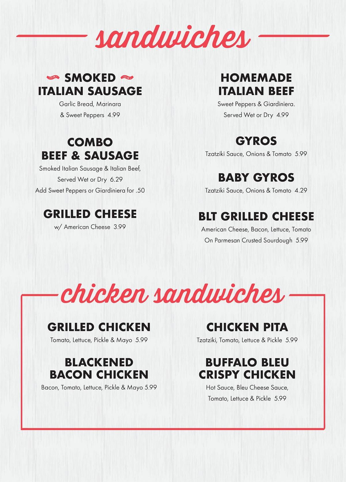 Menu at The Hot Dog Company fast food, La Grange