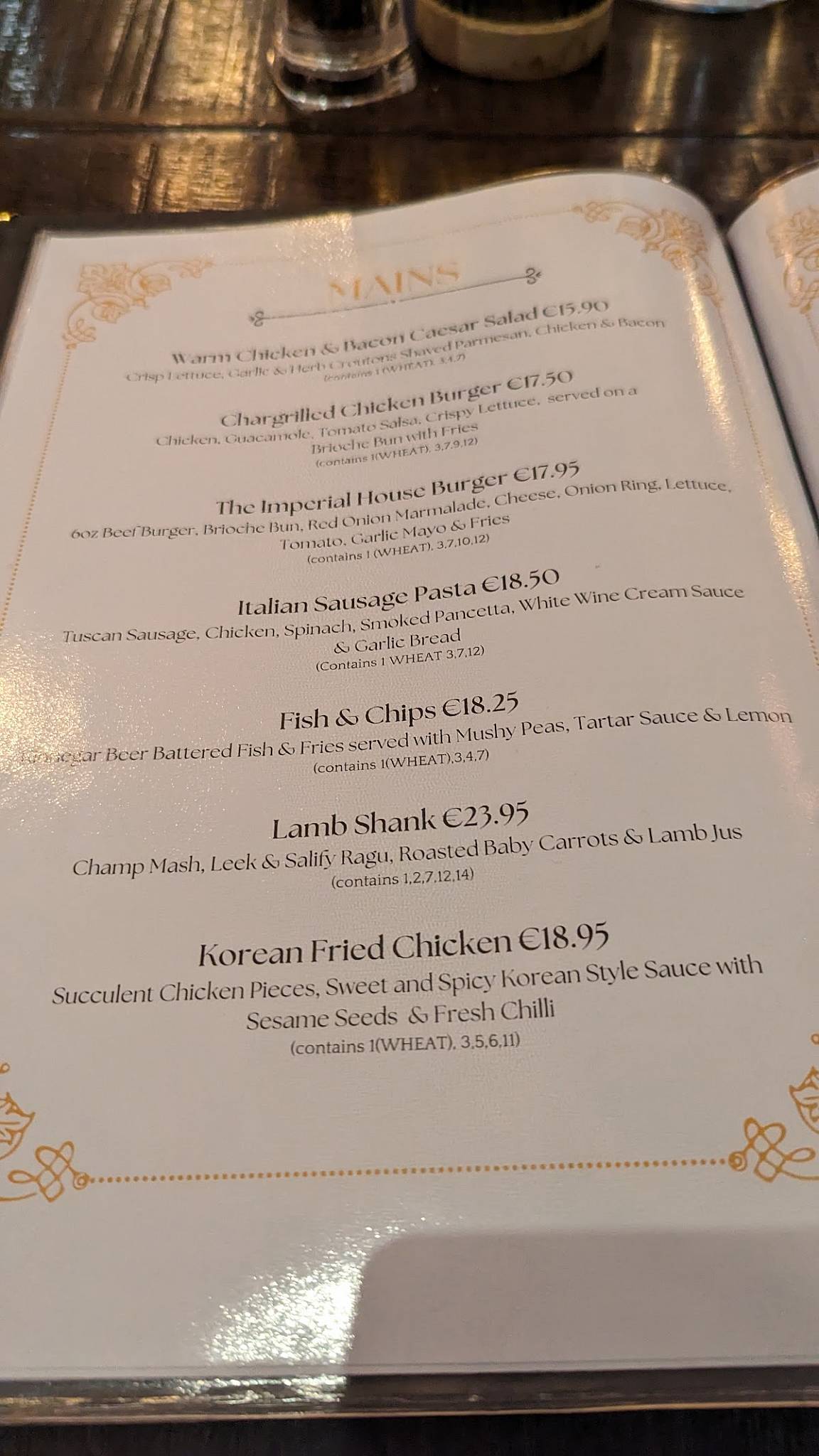 Menu at The Imperial Bar & Nightclub, Cavan