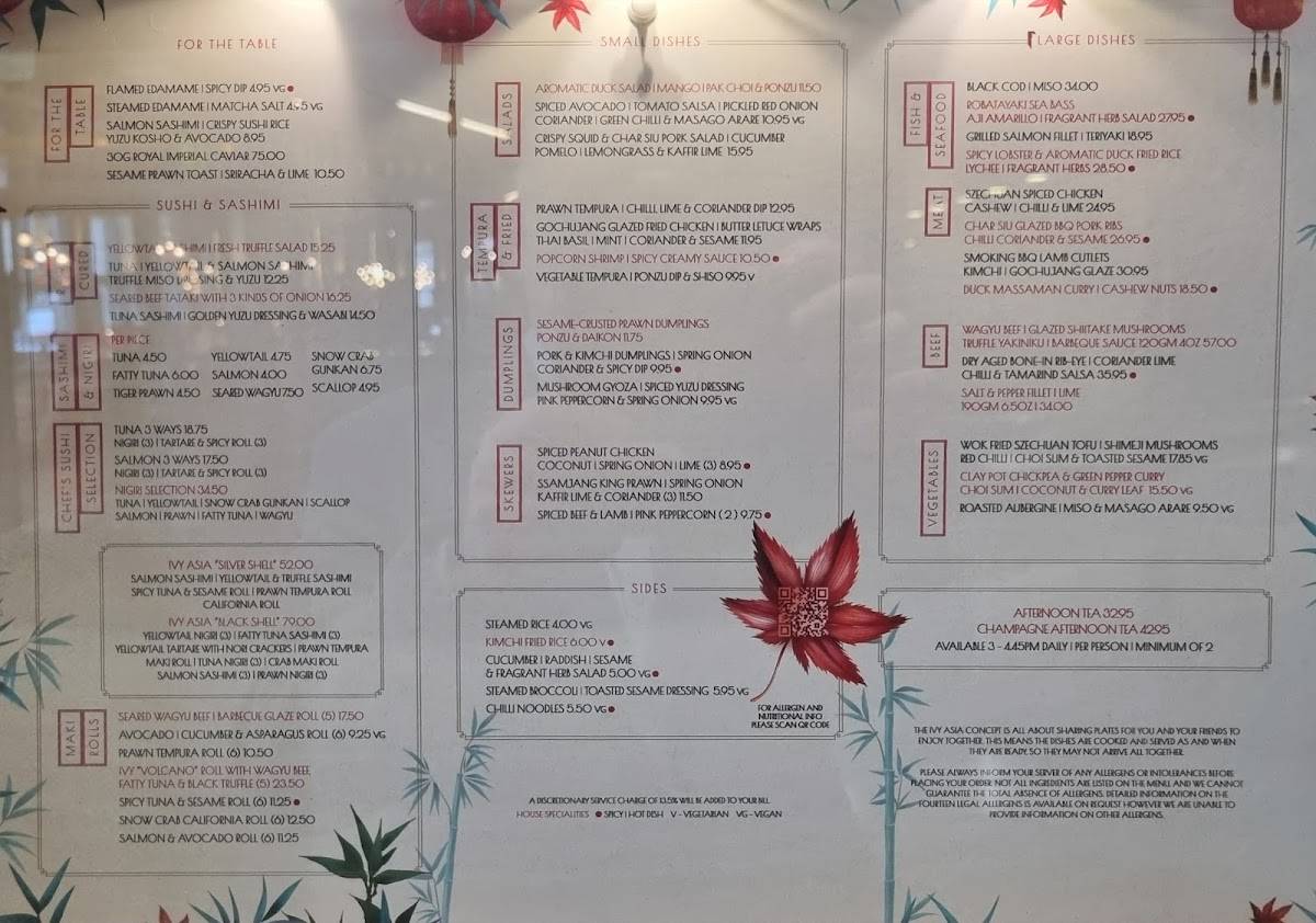 Menu at The Ivy Asia St Paul's restaurant, London