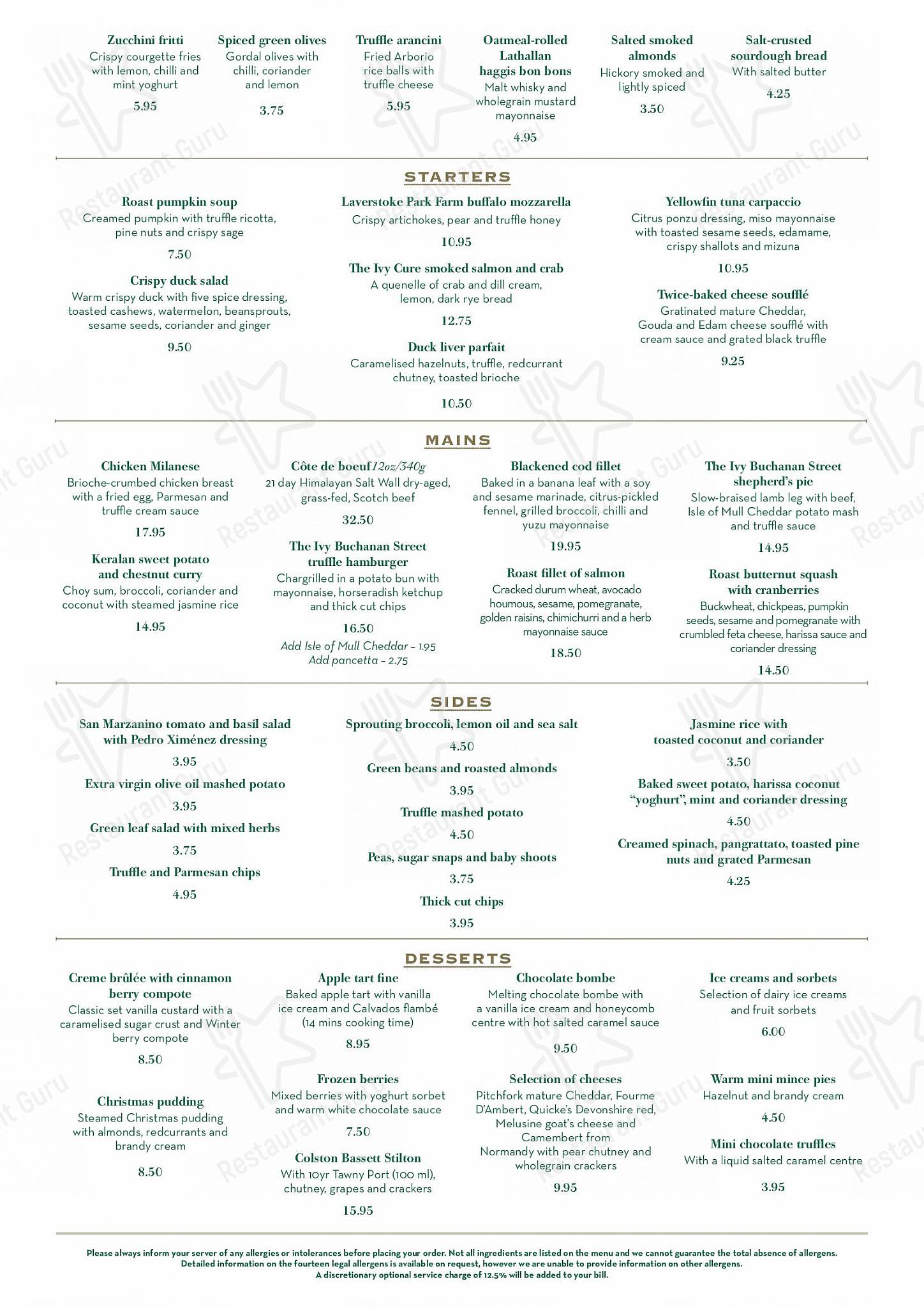 Menu at The Ivy Buchanan Street, Glasgow restaurant, Glasgow, 106 ...