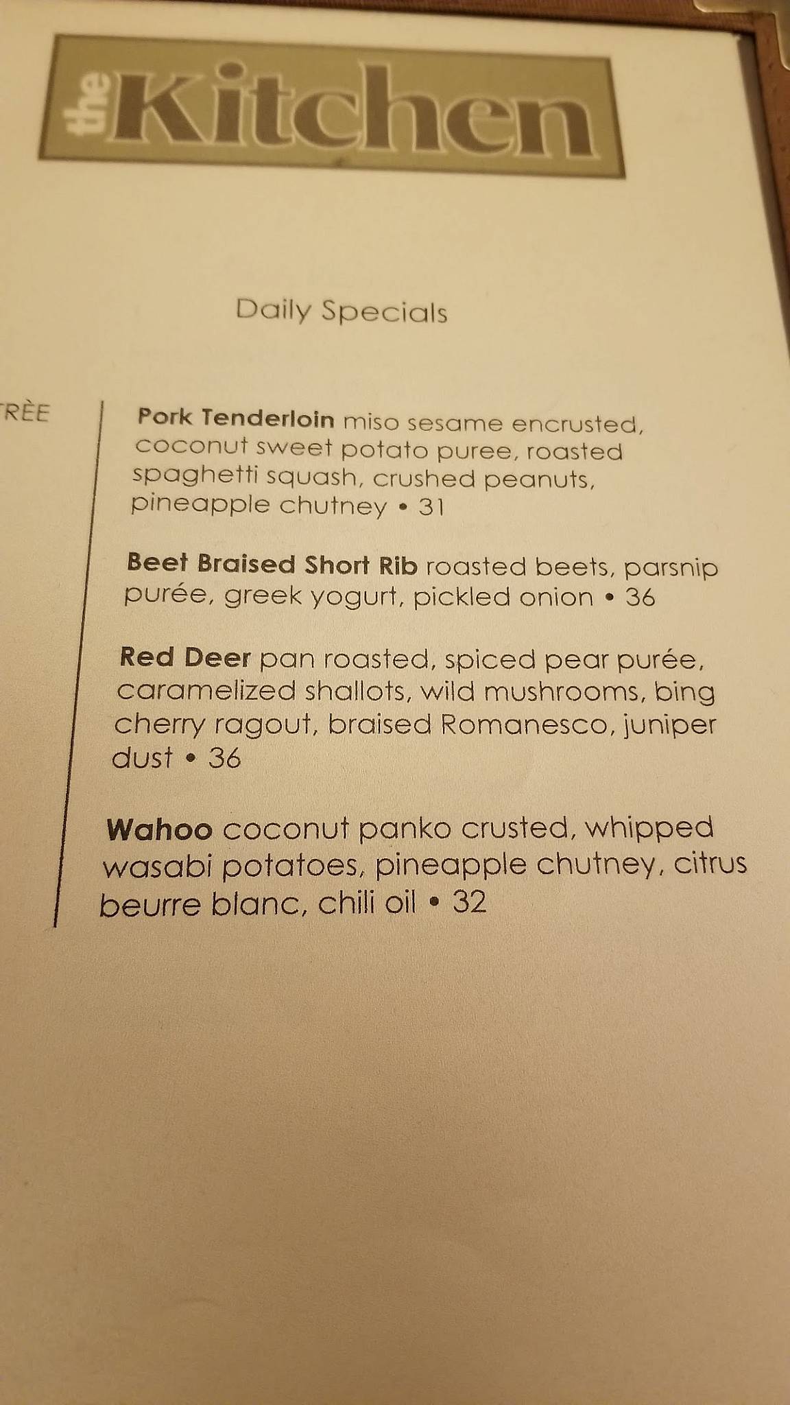 Menu at The Kitchen restaurant, Jackson