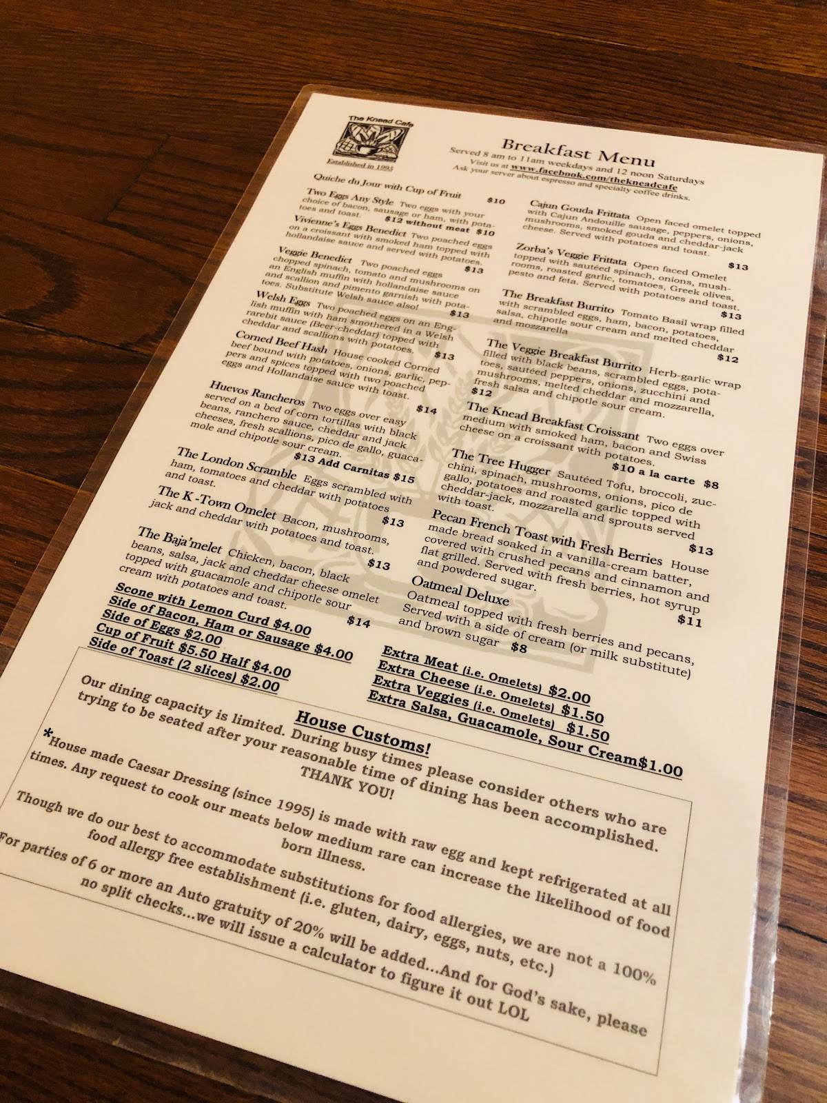 Menu at The Knead Café restaurant, Kalispell