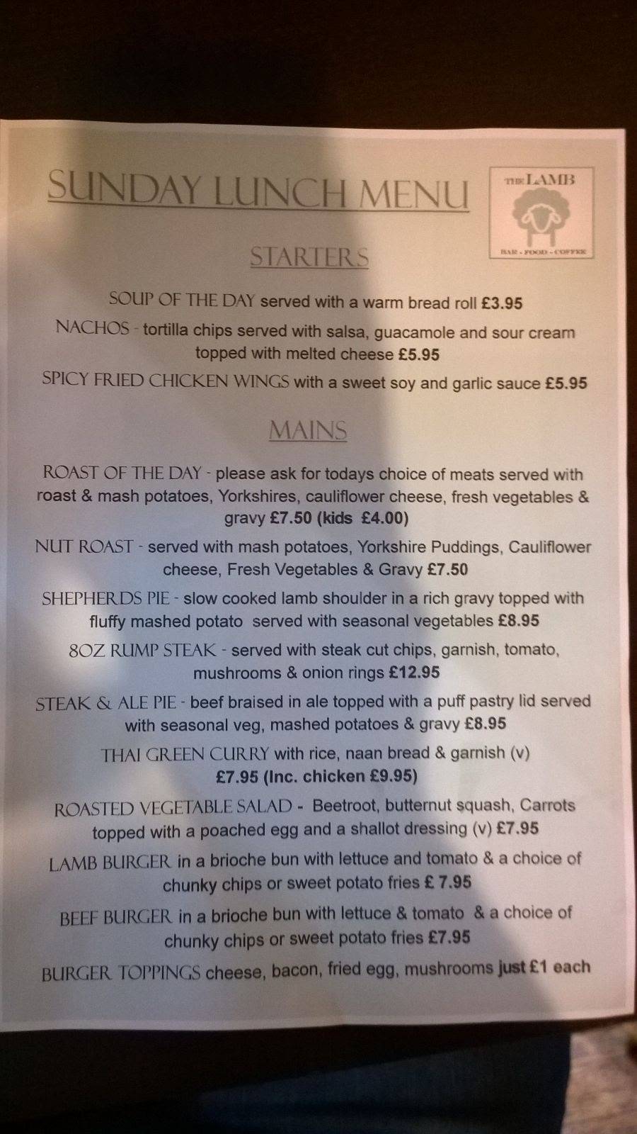 Menu at The Lamb pub & bar, Builth Wells