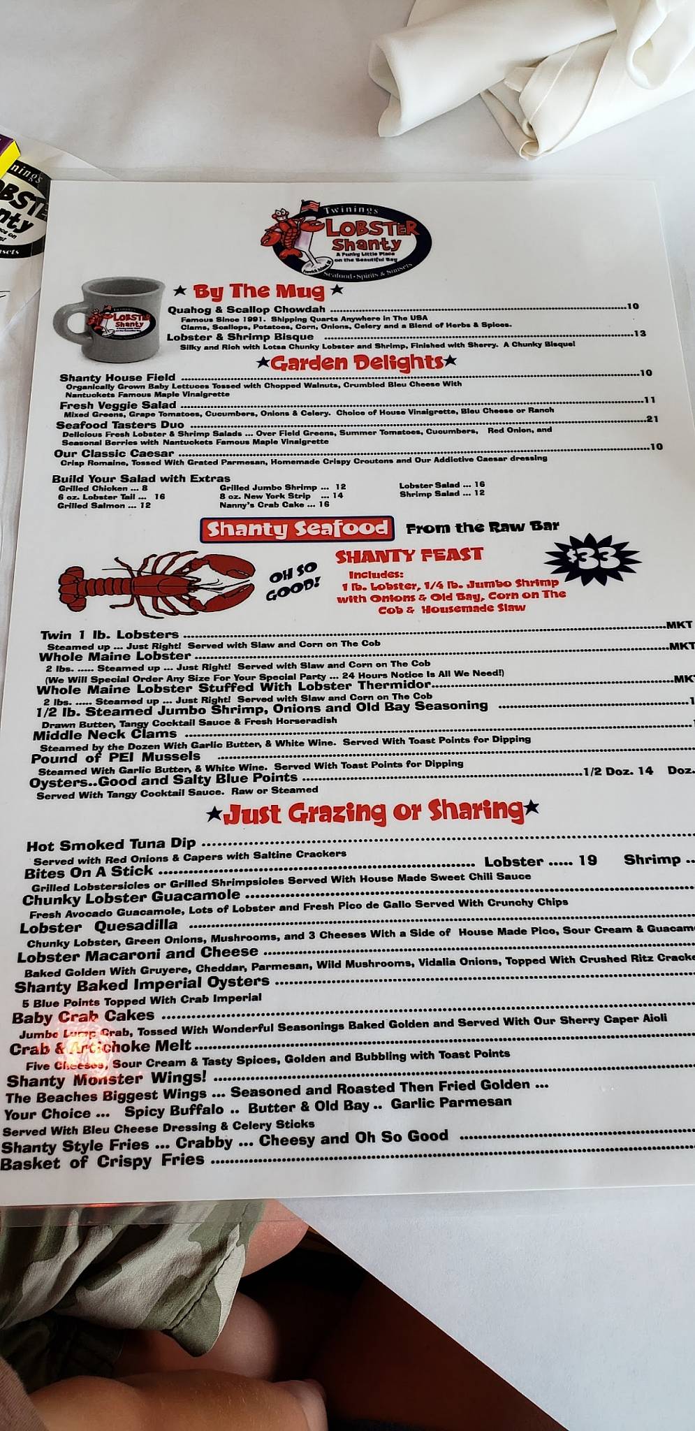 Menu at The Lobster Shanty restaurant, Fenwick Isle