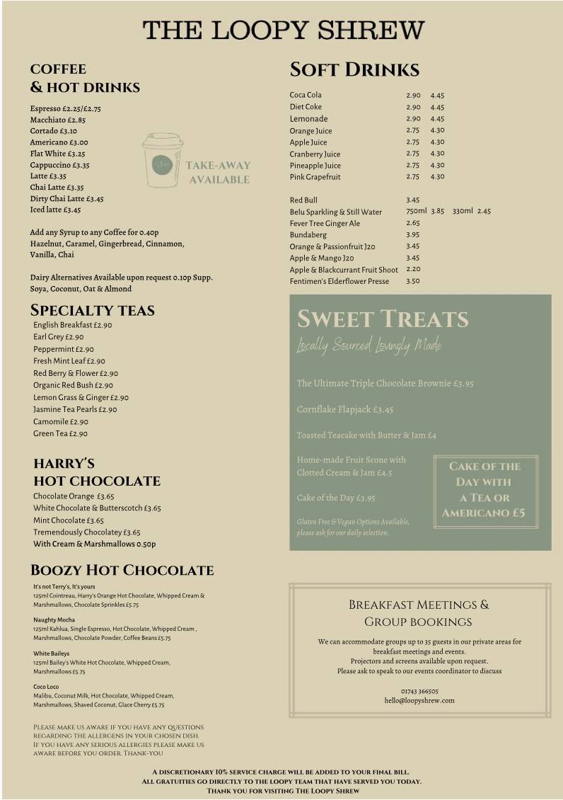 Menu at The Loopy Shrew pub & bar, Shrewsbury