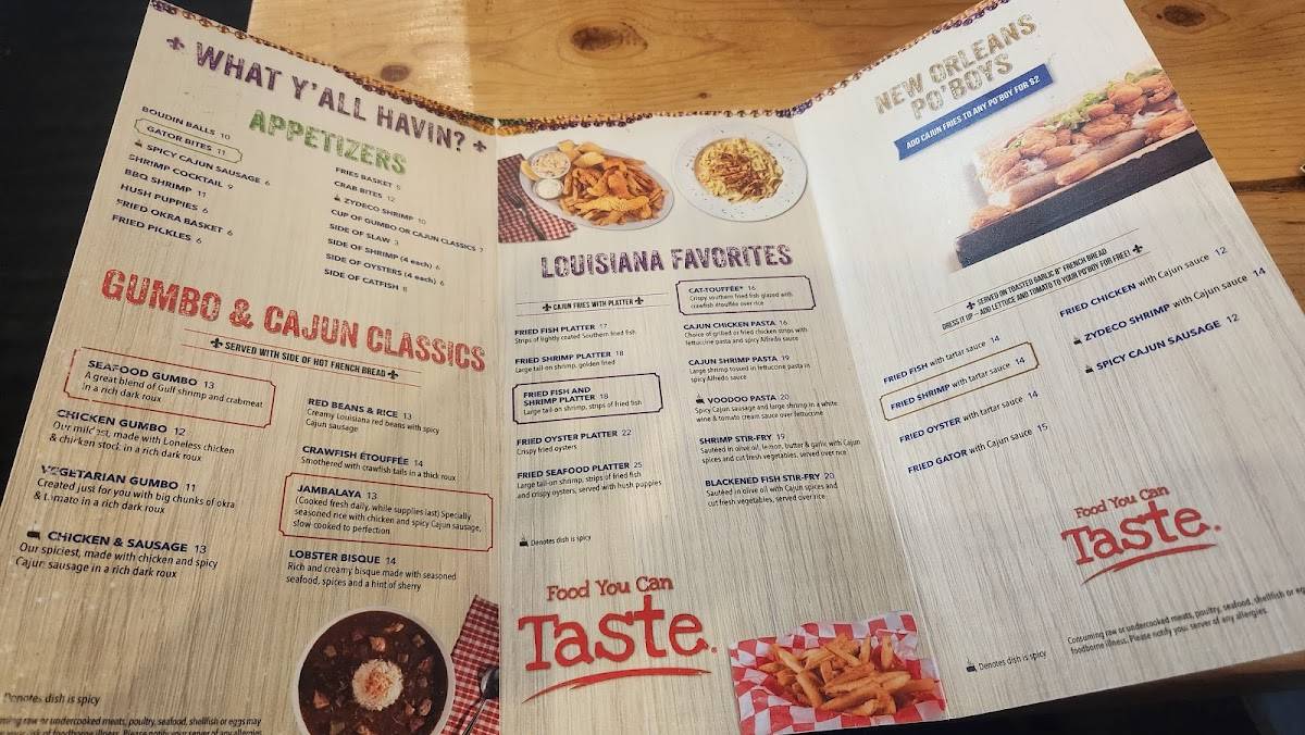 Menu at The Lost Cajun restaurant, Pagosa Springs