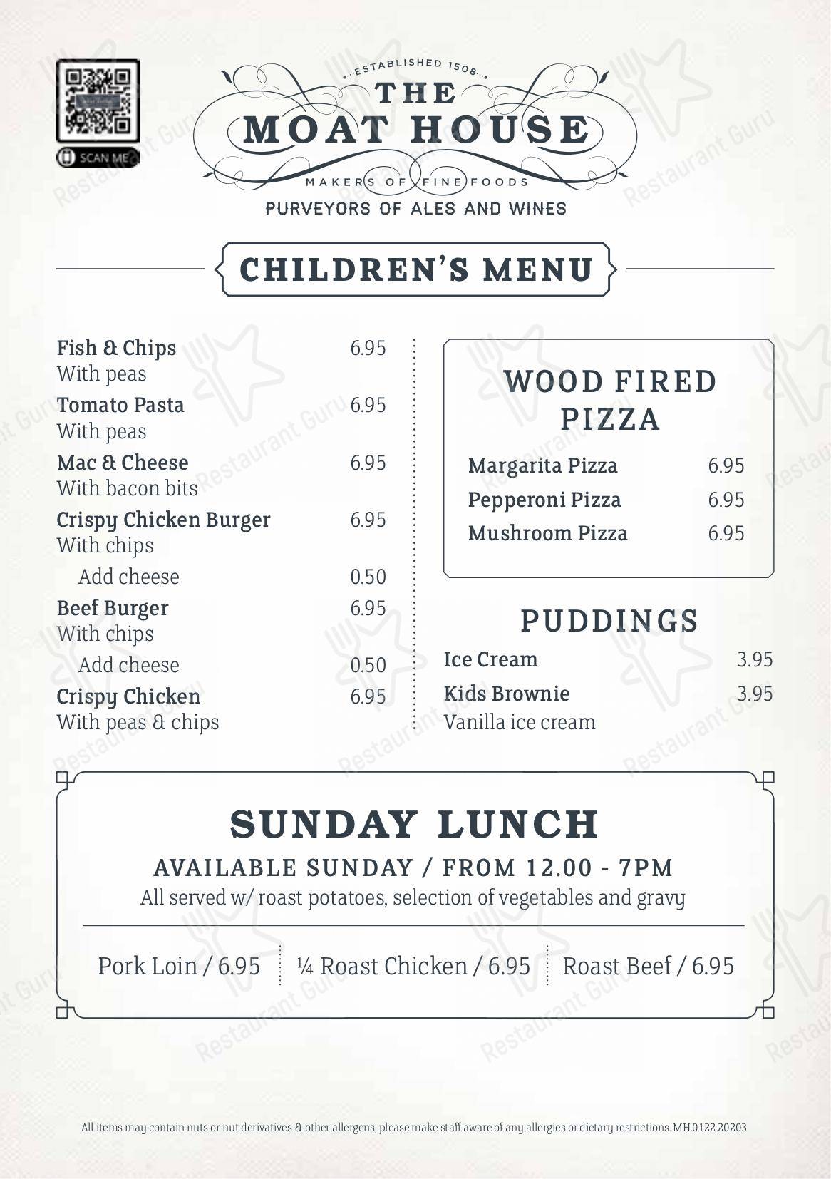 Menu at The Moat House Inn pub & bar, Alcester