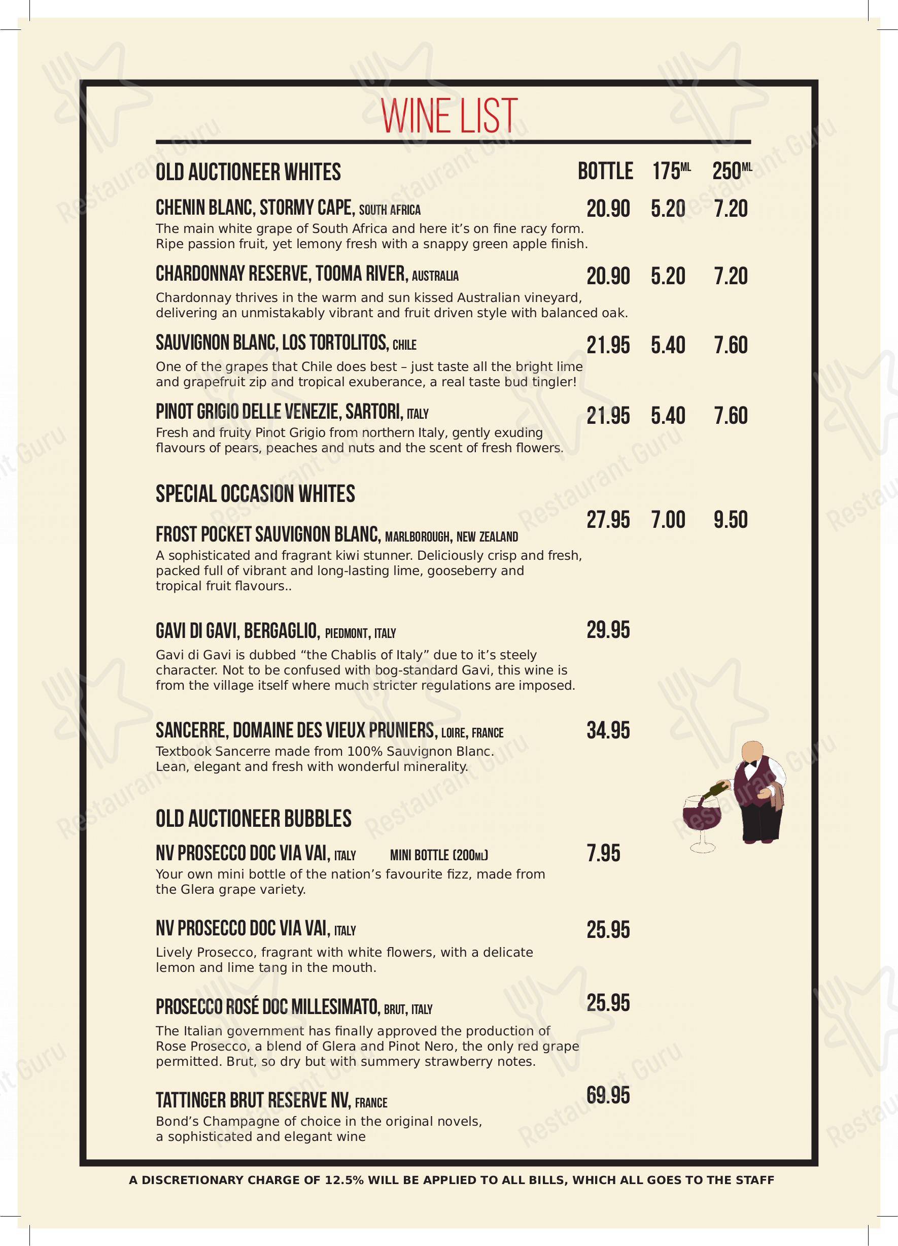 Menu at The Old Auctioneer pub & bar, Banbury