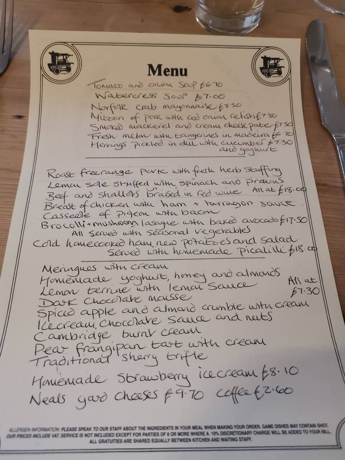 Menu at The Old Fire Engine House restaurant, Ely