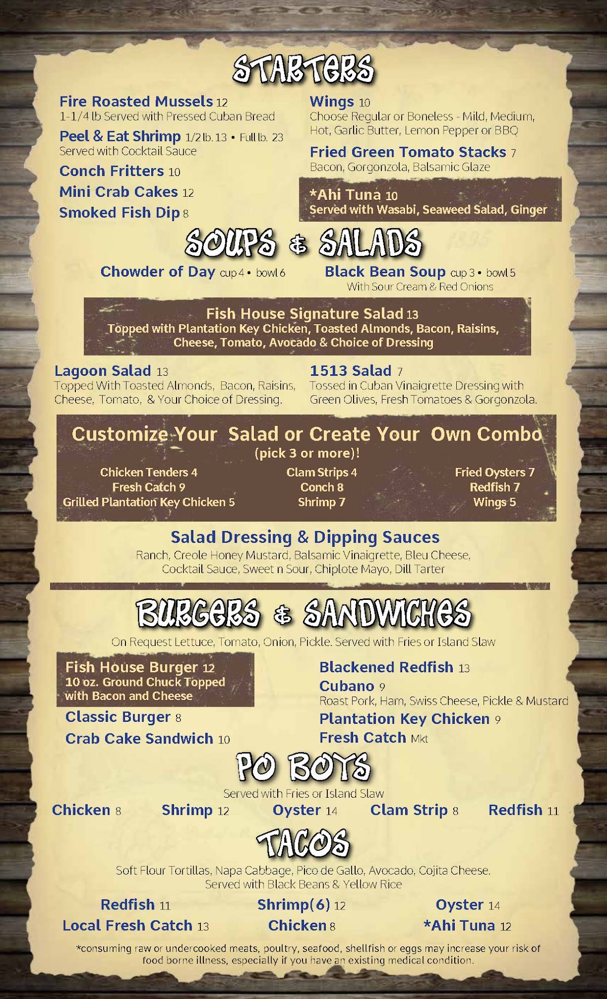 Menu at The Old Fish House Bar and Grill, Grant-Valkaria