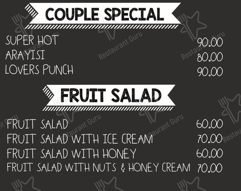 Menu at The Original Juice Factory, Chennai