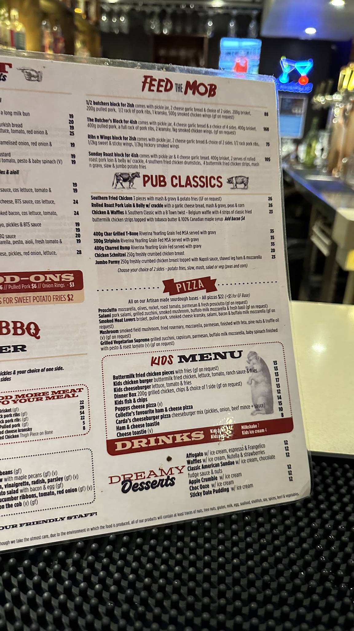 Menu at The Oxford Bathurst restaurant, Bathurst