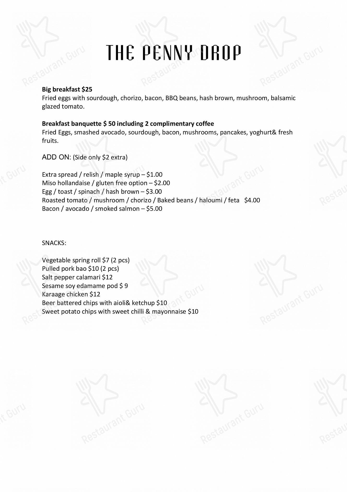 Menu at The Penny Drop pub & bar, Box Hill