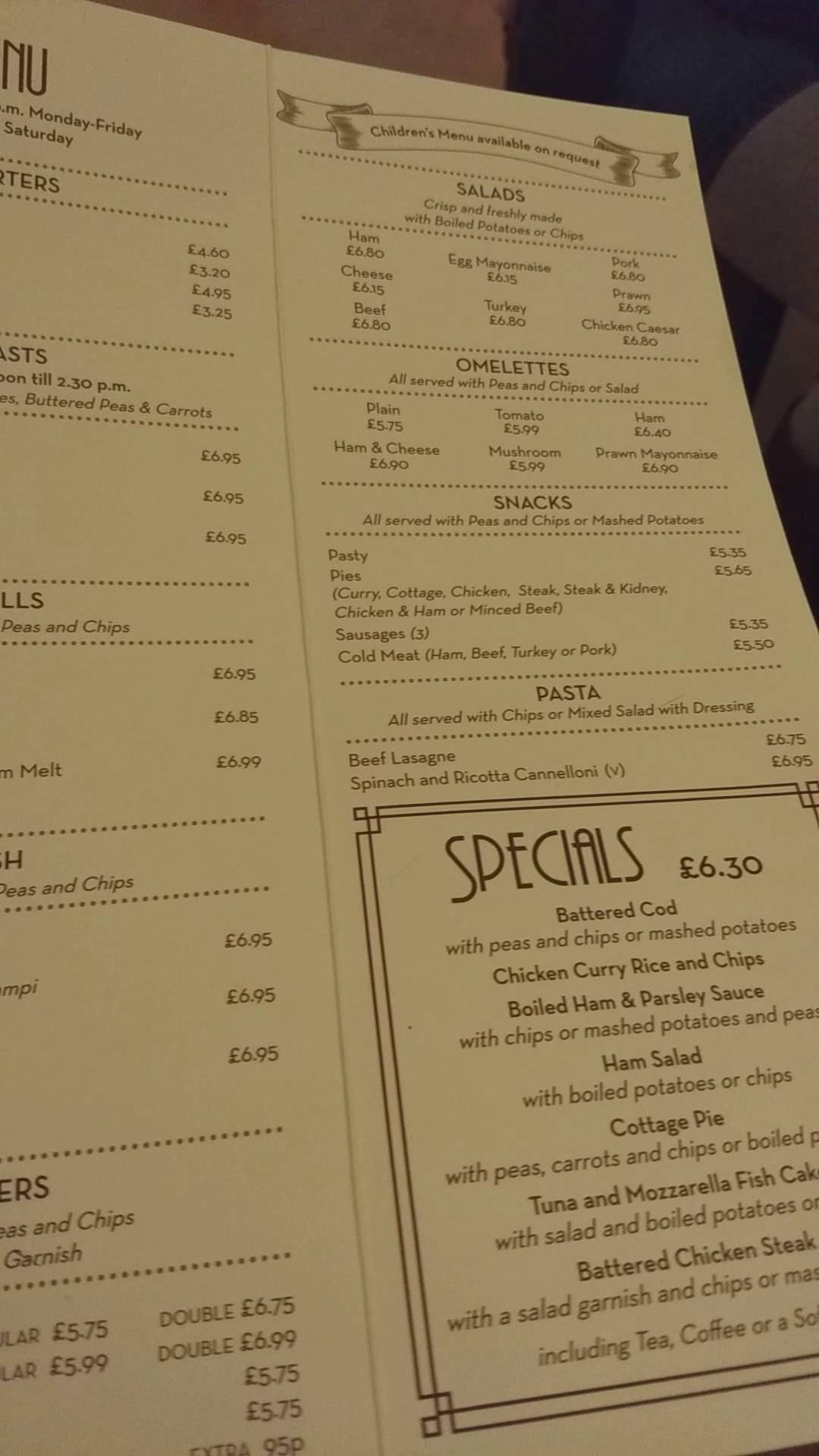 Menu at The Prince's restaurant, Pontypridd, 74 Taff St