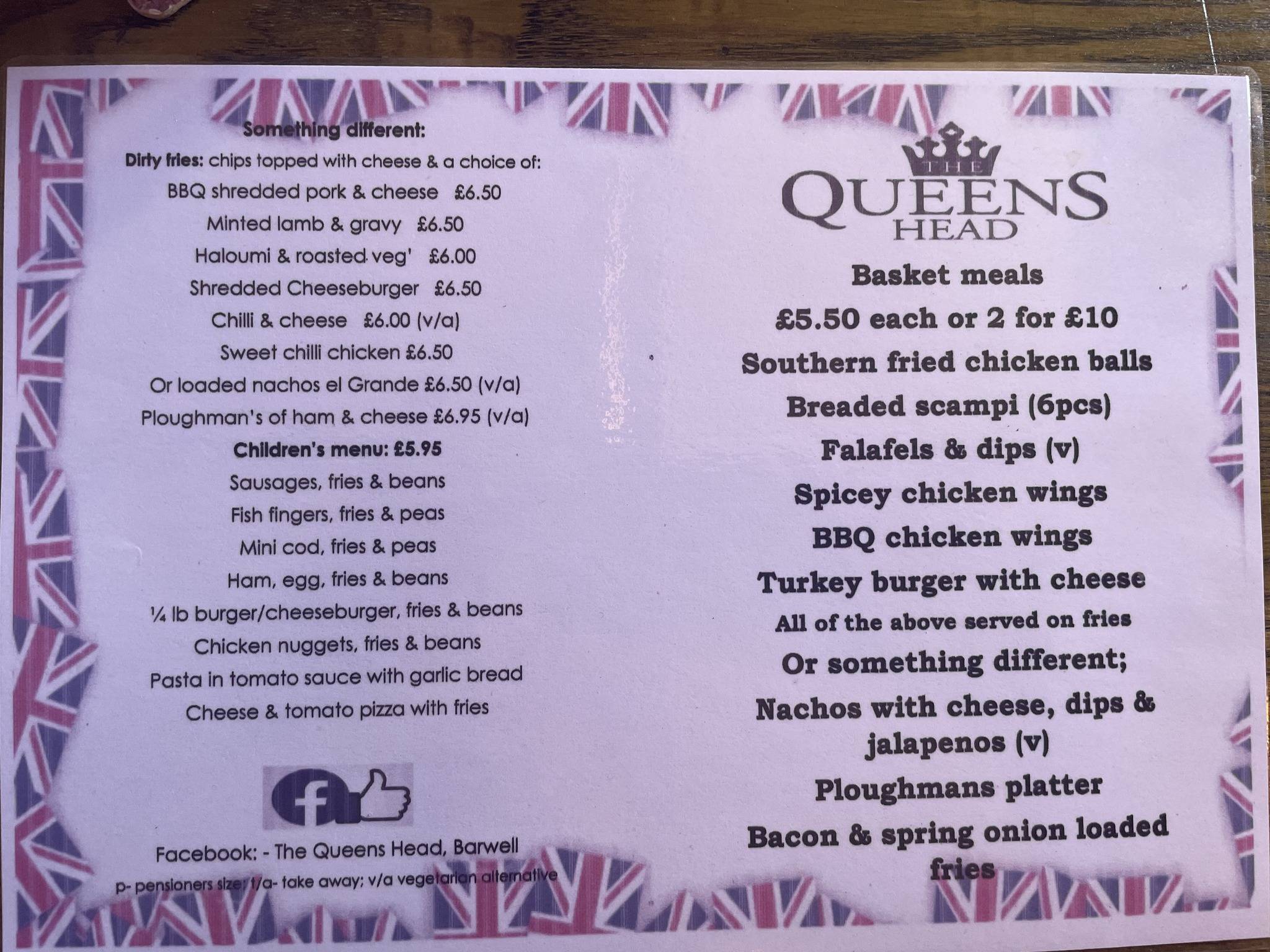 Menu at Queens Head pub & bar, Elmesthorpe